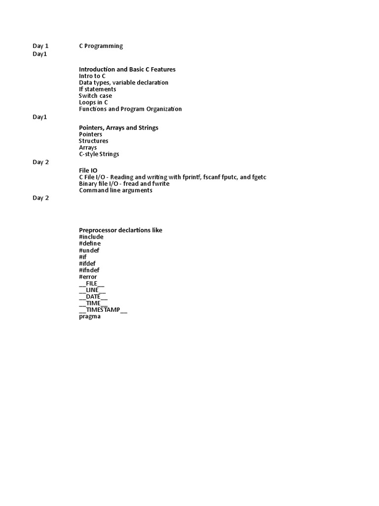 Syllabus - C Programming | PDF | Shell (Computing) | C (Programming ...