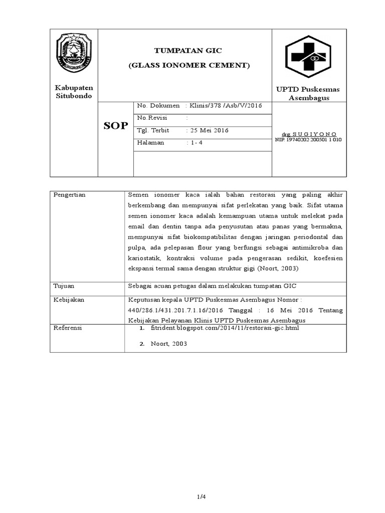 Sop Tumpatan Gic Gigi Tetap - Revisi | PDF