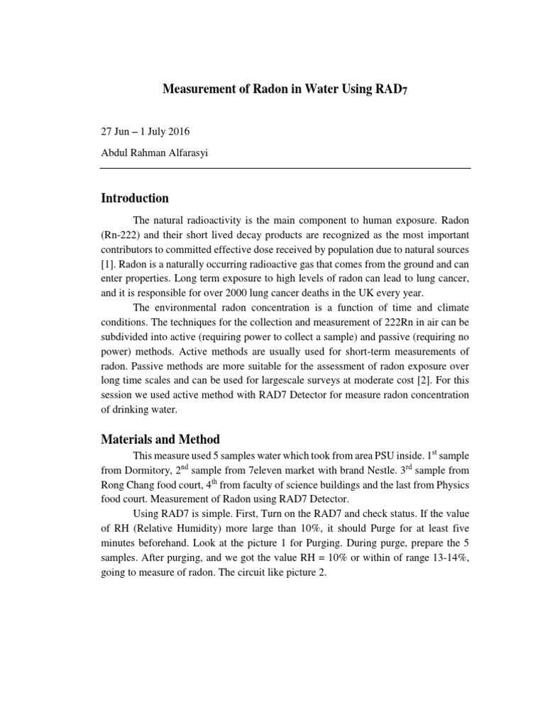 Measurement of Radon (1st Report) | PDF | Drinking Water | Nuclear Physics