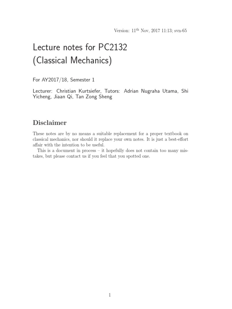 Classical mechanics lecture notes | PDF | Eigenvalues And Eigenvectors ...