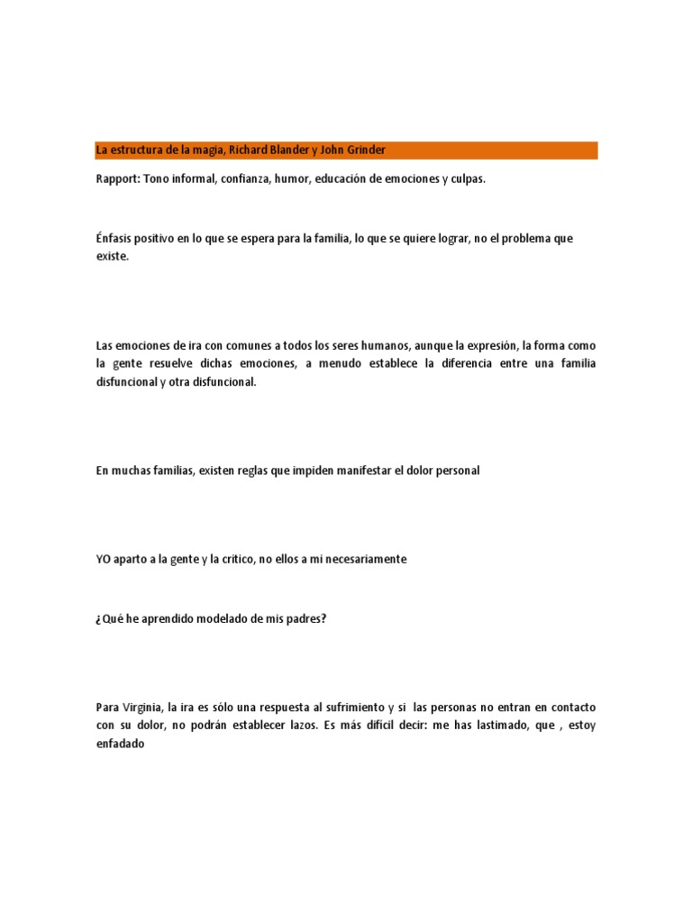 Virginia Satir Terapia Familiar Paso A Paso Resumen | PDF | Las emociones | Familia