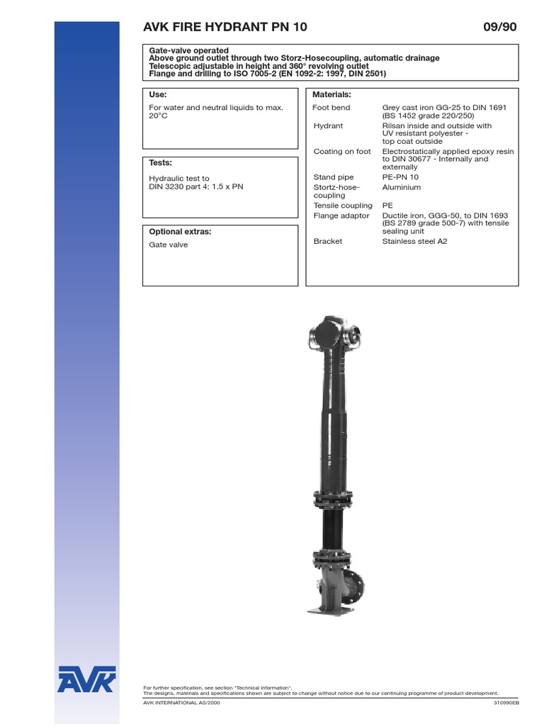 Avk Fire Hydrant PN 10 09/90 | PDF | Pipe (Fluid Conveyance) | Building ...