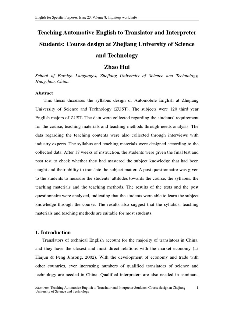 Teaching Automotive English To Translator and Interpreter Students ...