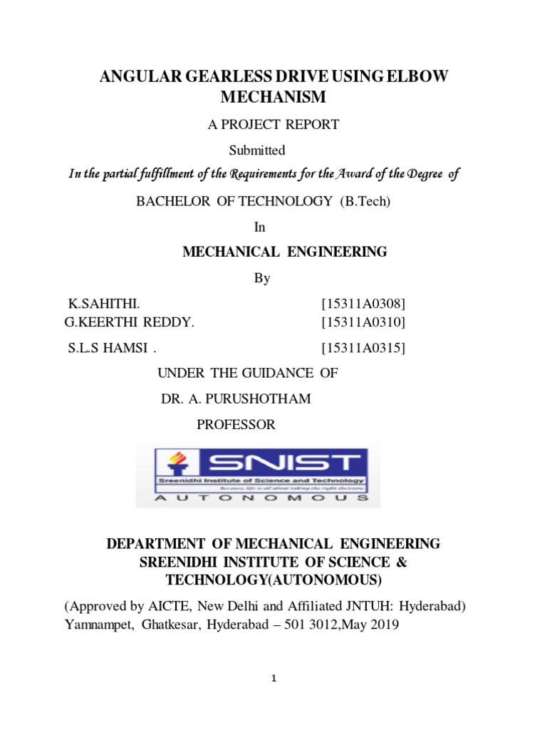 Angular Gearless Drive Using Elbow Mechanism: Mechanical Engineering ...