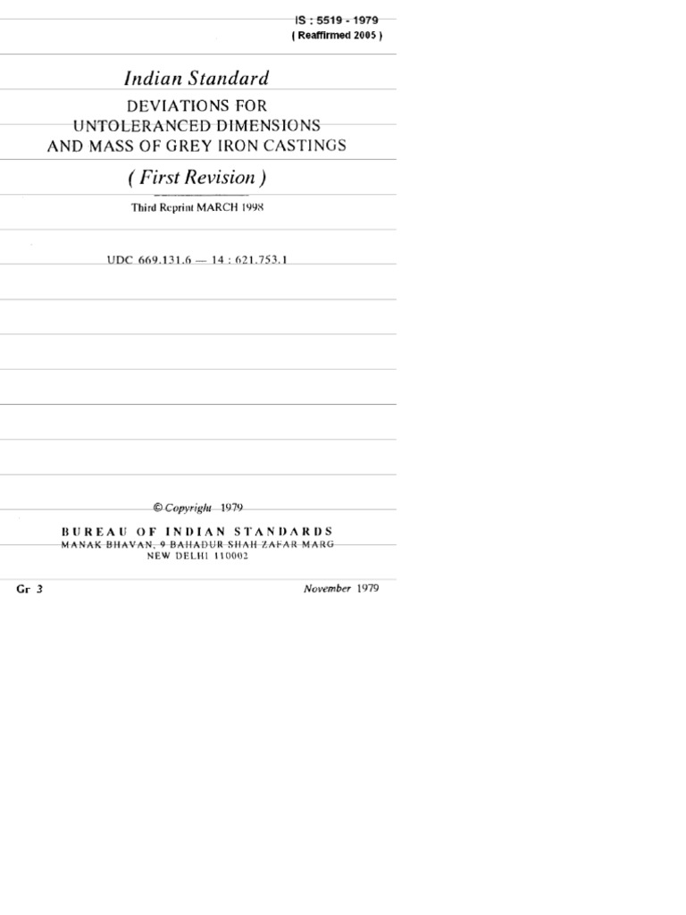 Is 5519 (1979) - Deviations For Untoleranced Dimensions and Mass of ...