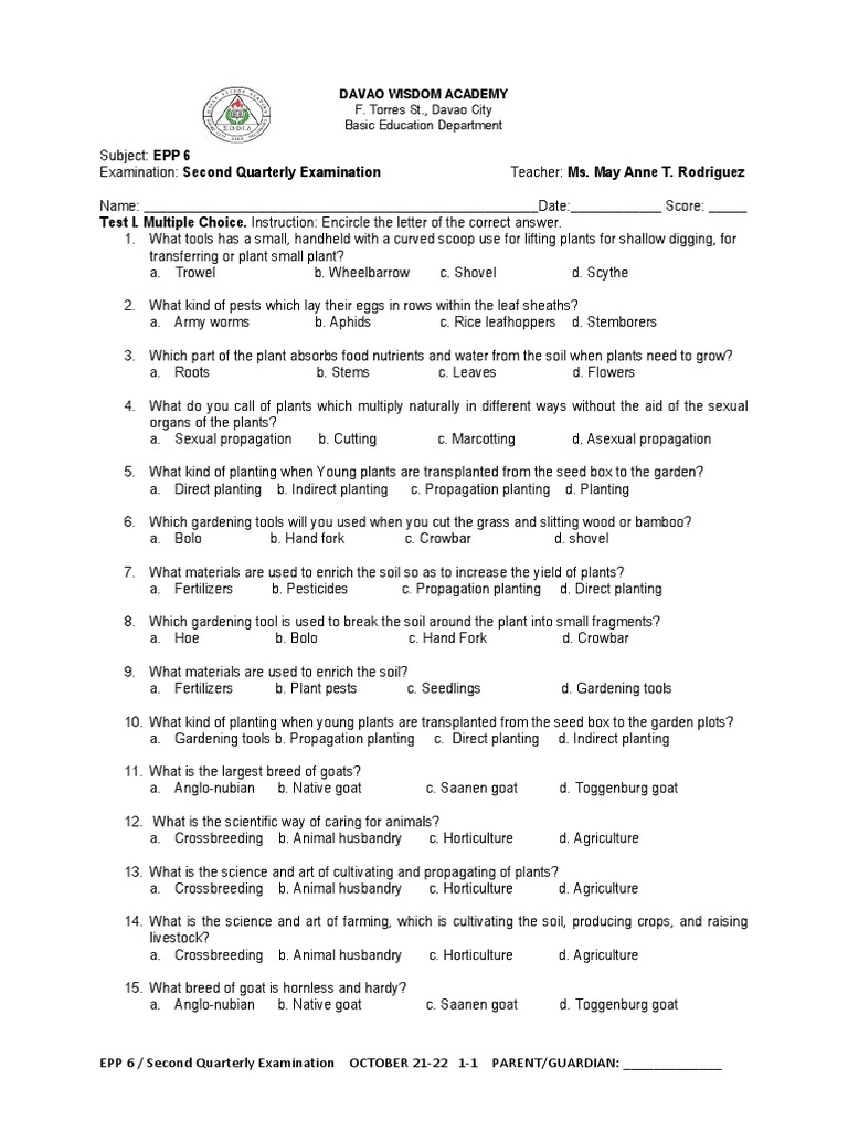 Epp 6 - 2nd Quarterly Exam | PDF | Plants | Agriculture