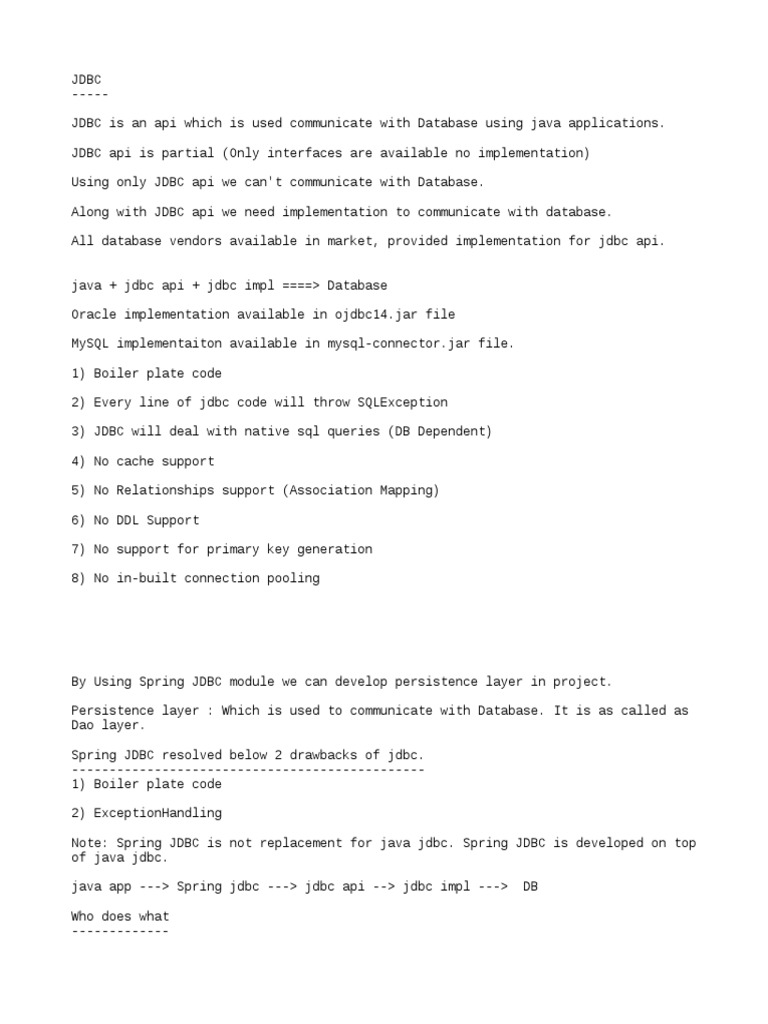 Spring JDBC Class Notes | PDF | Application Programming Interface ...