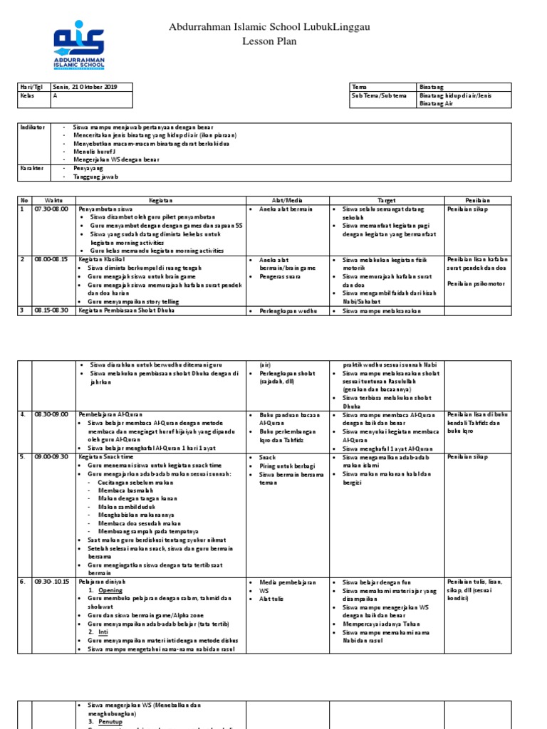 Lesson Plan TK A | PDF