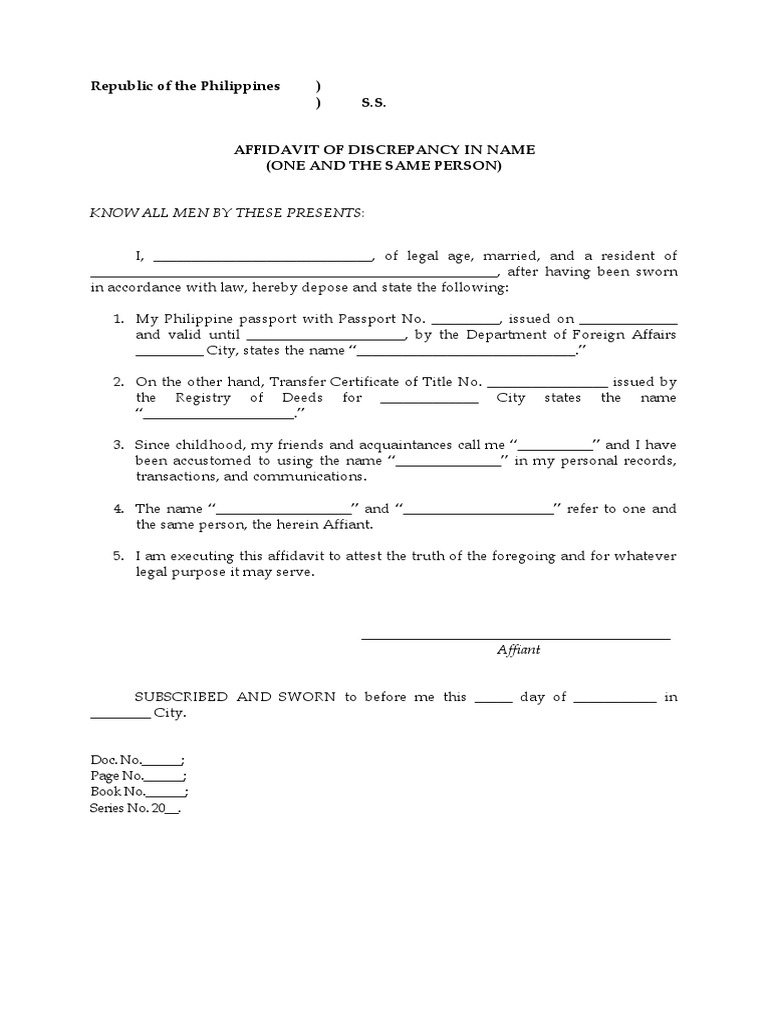 Affidavit of Discrepancy in Name (Sample) | PDF