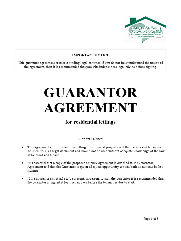 Guarantor Agreement: For Residential Lettings | PDF | Leasehold Estate ...