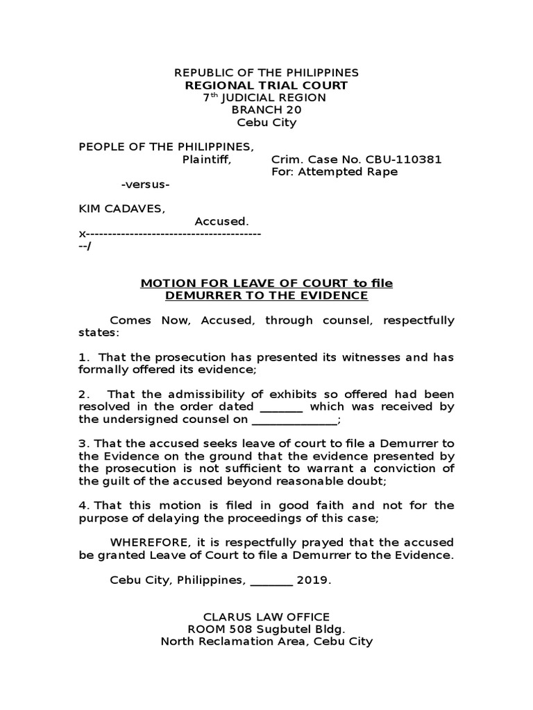 Motion for Leave to File Demurrer | Demurrer | Prosecutor