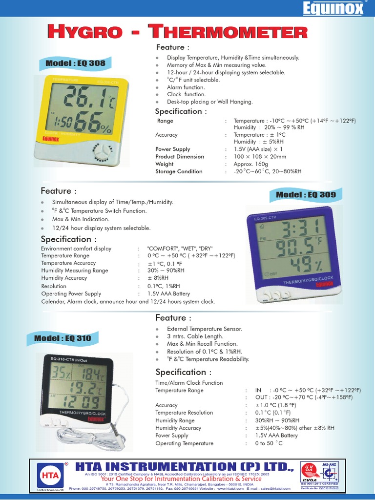 EQ 308 309 310 Hygro Thermometer 5 | PDF | Calibration | Thermometer