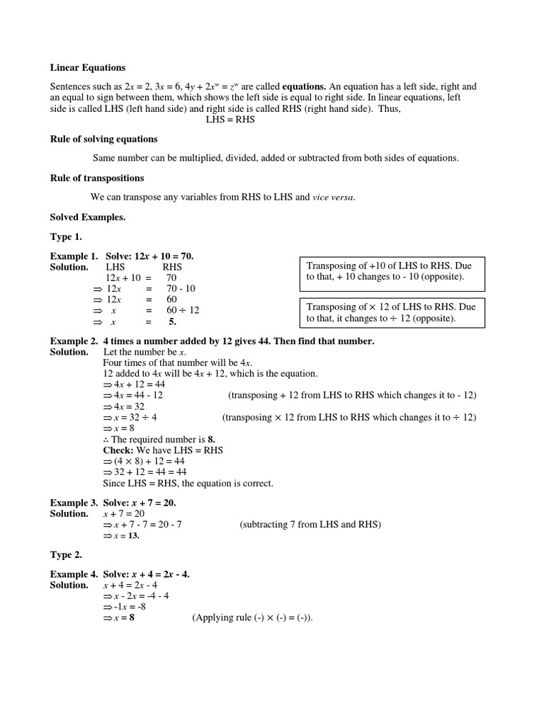 Linear Equations | Download Free PDF | Equations | Area