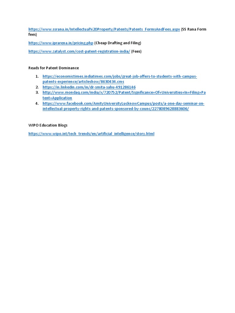 Indian Patent - Fees, Process (Amity) | PDF