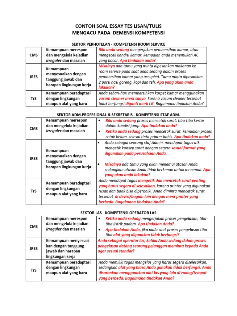 CONTOH SOAL ESSAY CMS, TRS, Jres | PDF | Teknologi & Rekayasa