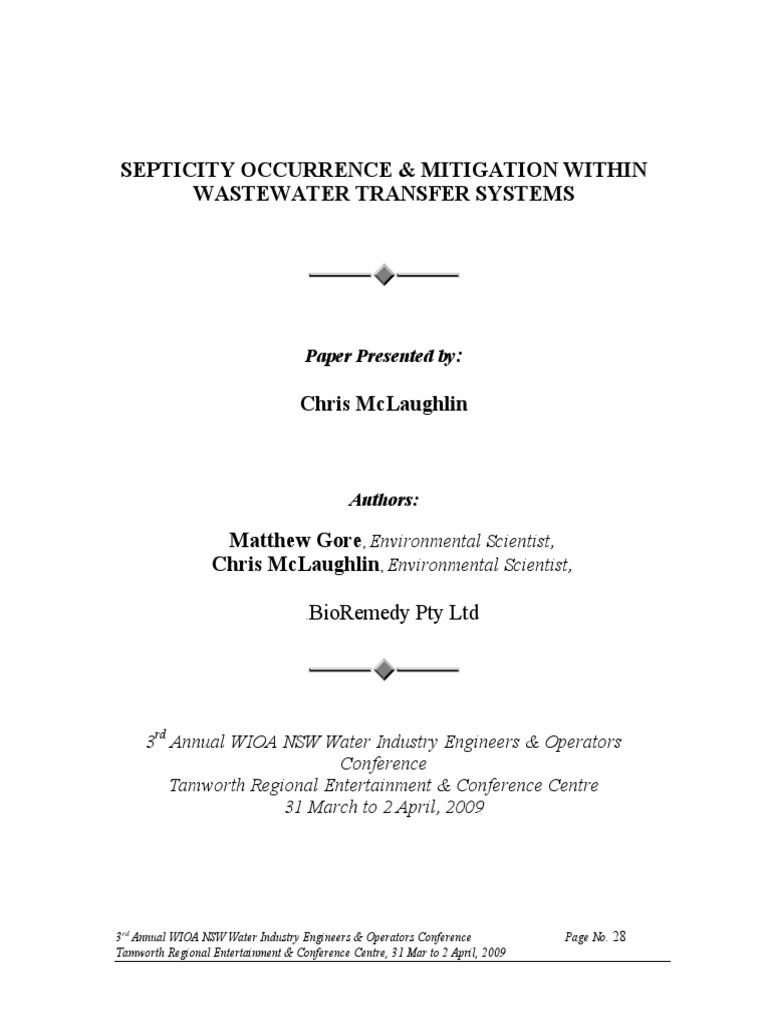Septicity Occurrence & Mitigation Within Wastewater Transfer Systems ...