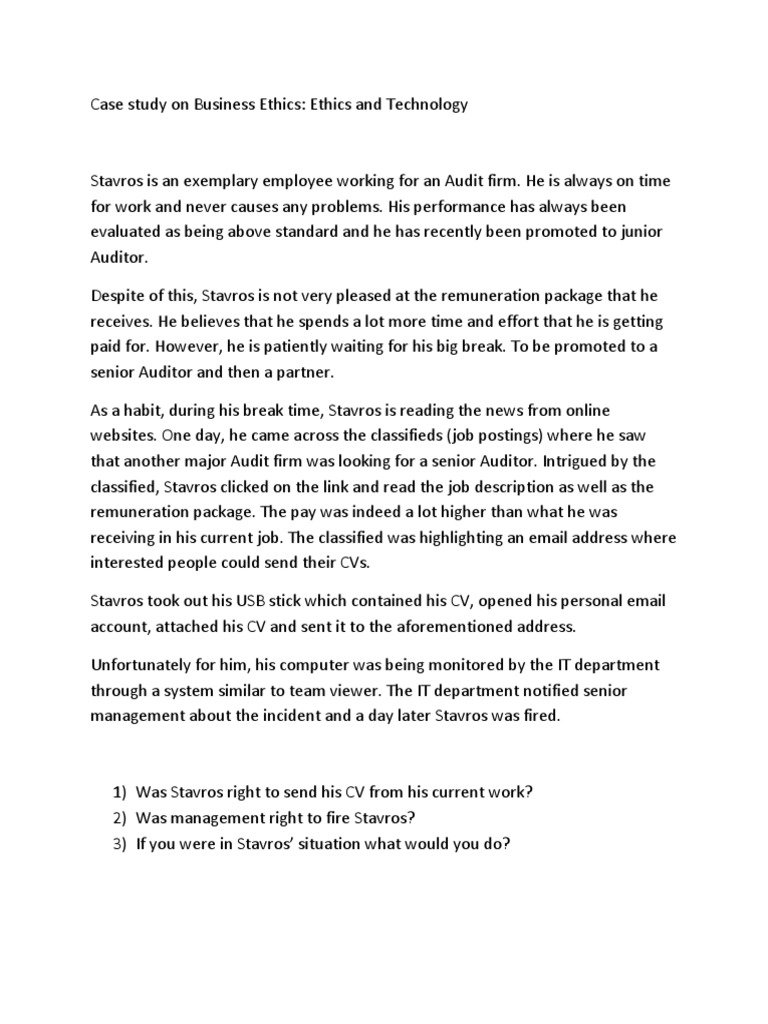 Business Ethics Case Study: Stavros | PDF