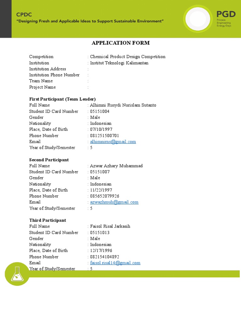 Application Form CPDC (Team Name) | PDF