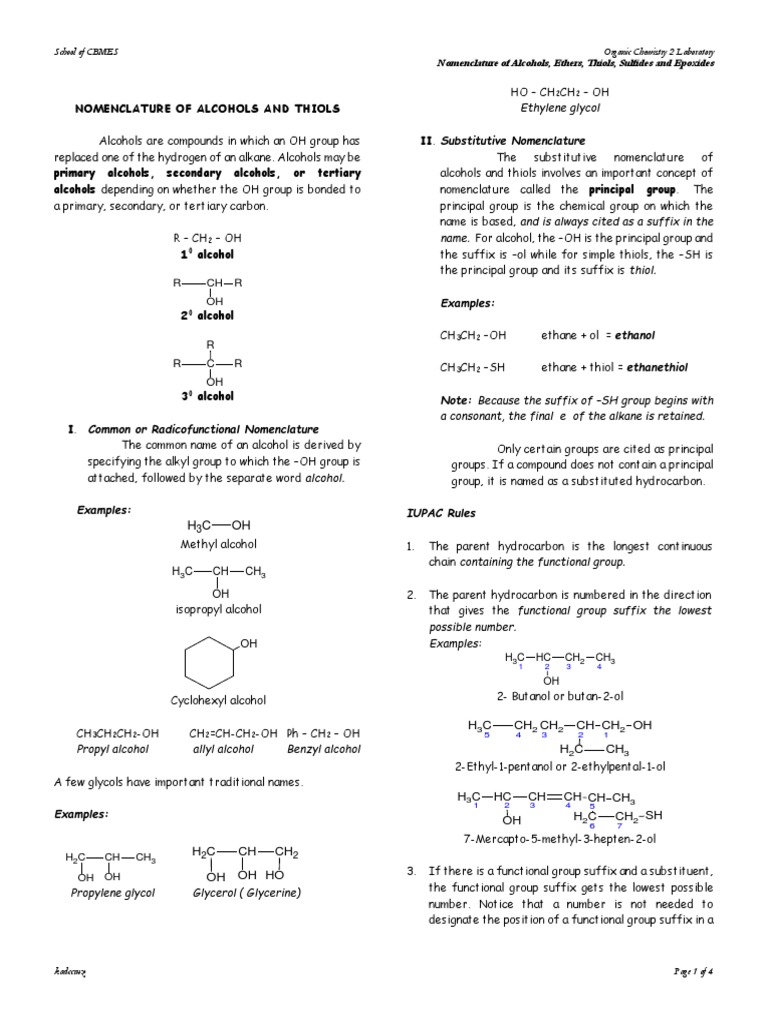 Nomenclature of Alcohols and Ethers | PDF | Functional Group | Ether