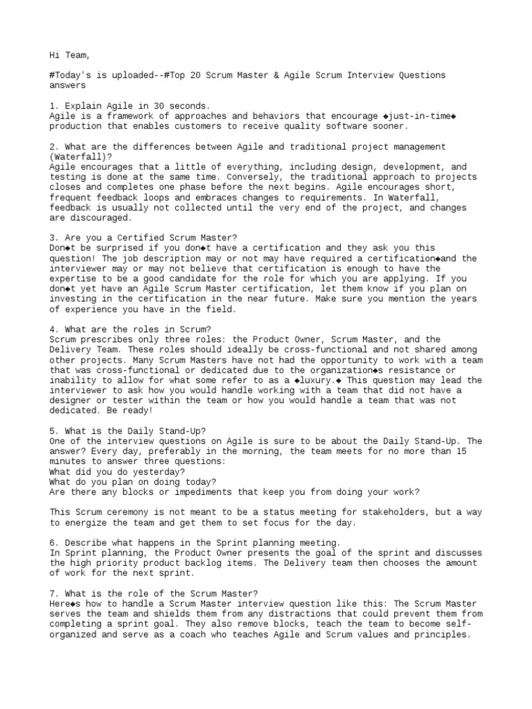 Agile Scrum Interview Question and Answer | Download Free PDF | Scrum (Software Development ...