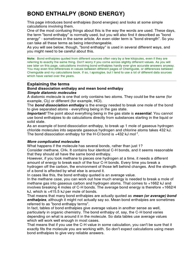 Understanding Bond Enthalpies: Calculating Enthalpy Changes of ...