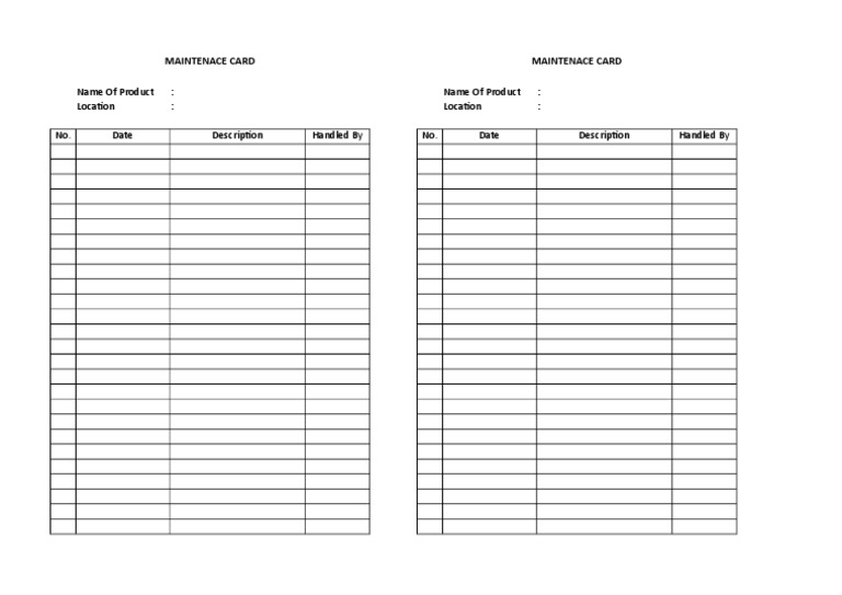 Maintenance Card Template | PDF