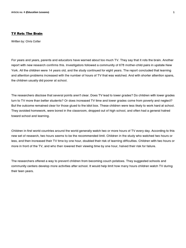 TV Rots The Brain | PDF | Self-Improvement | Lifestyle