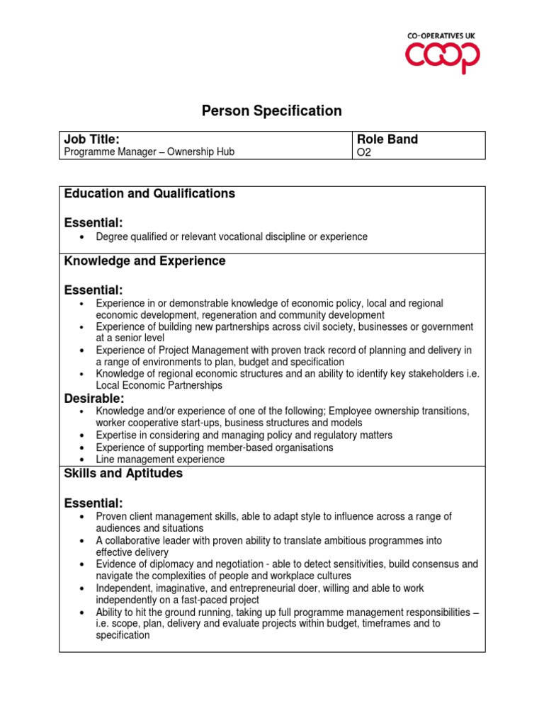Programme Manager Job Specification | PDF | Entrepreneurship | Employment
