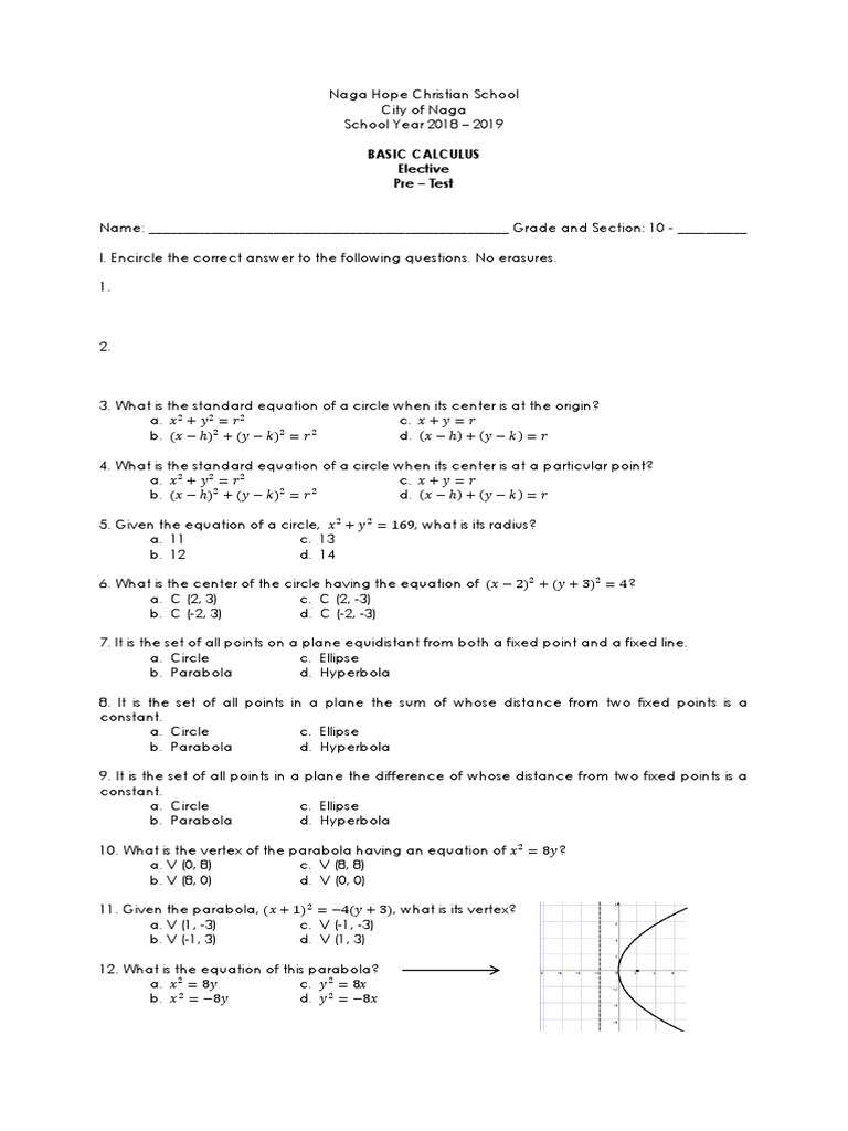 Pretest (Basic Calculus Elec) | PDF | Sequence | Ellipse