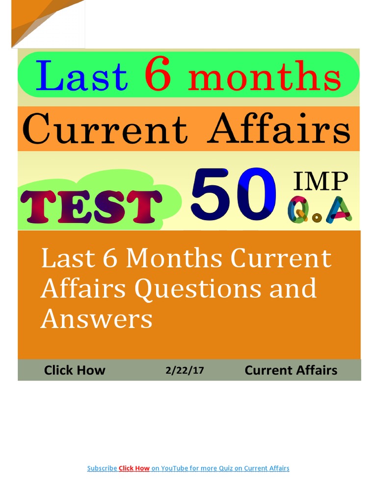 Last 6 Months Current Affairs Quiz | PDF | Business