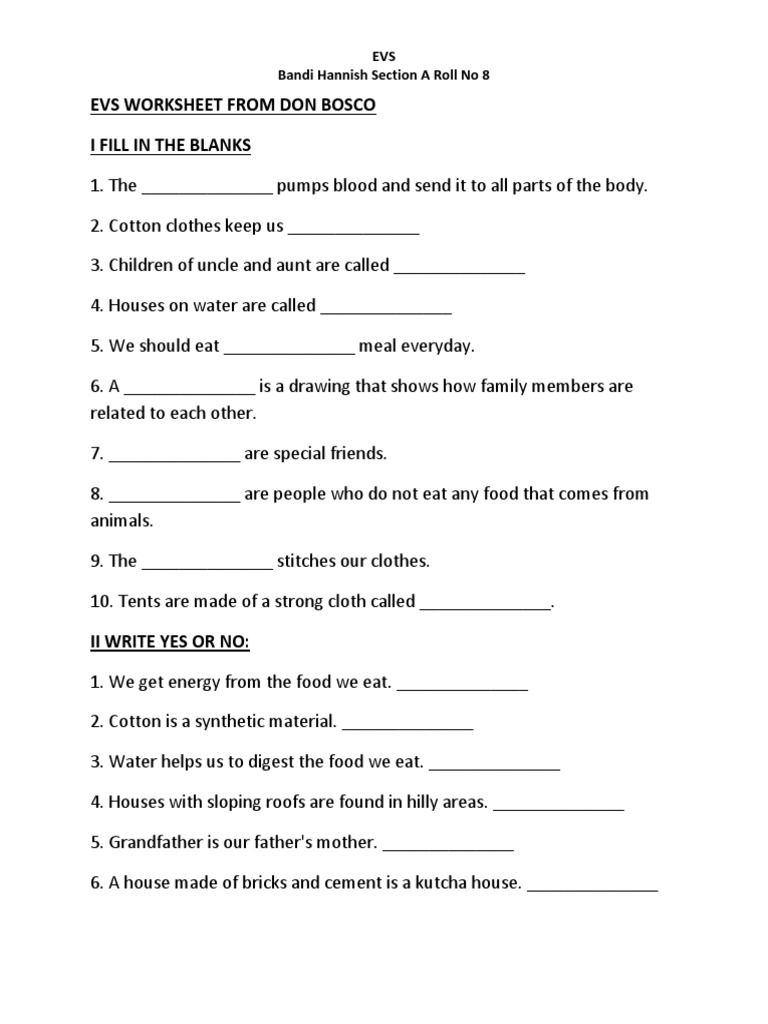 EVS Worksheet Class 2 Term 1 CBSE | PDF | Vegetables | Fruit