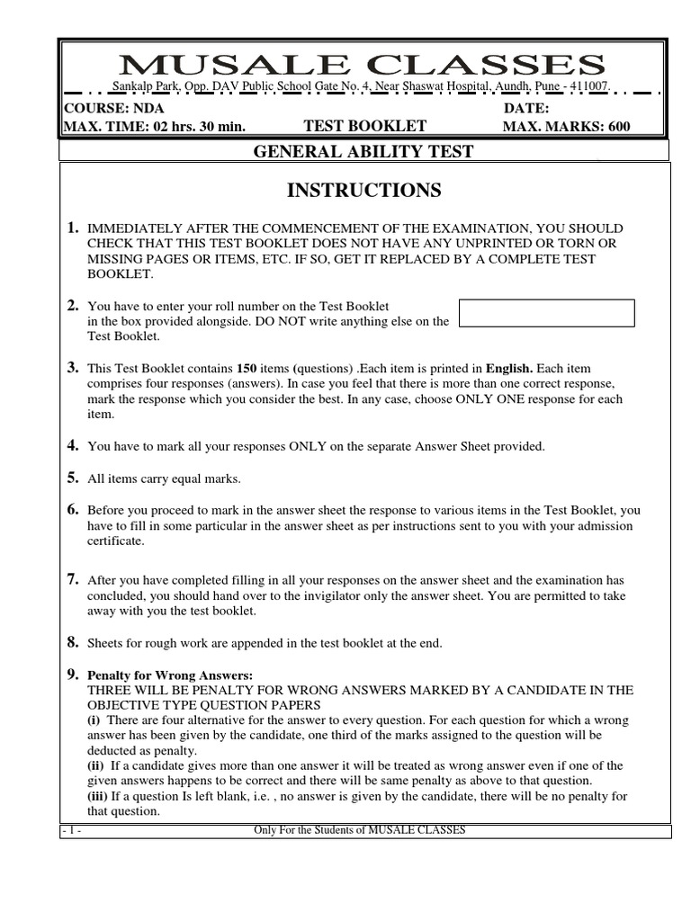 Instructions: General Ability Test | PDF | Wire | Electrical Resistance ...