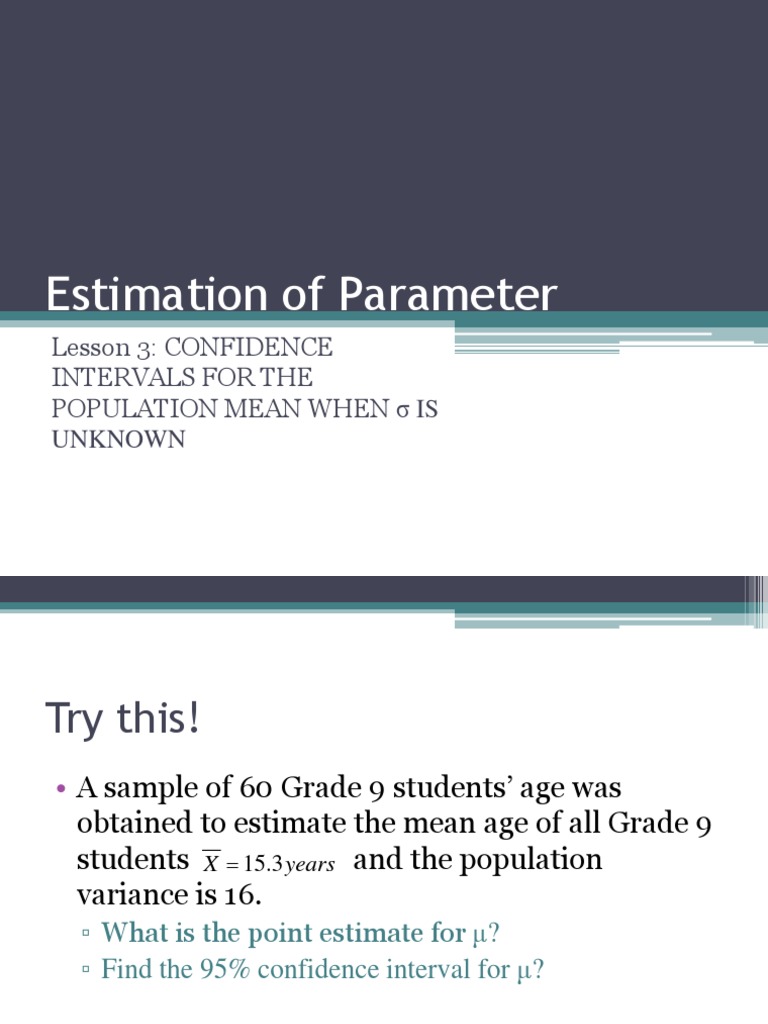 Estimation of Parameter (LESSON 3) | PDF | Confidence Interval ...