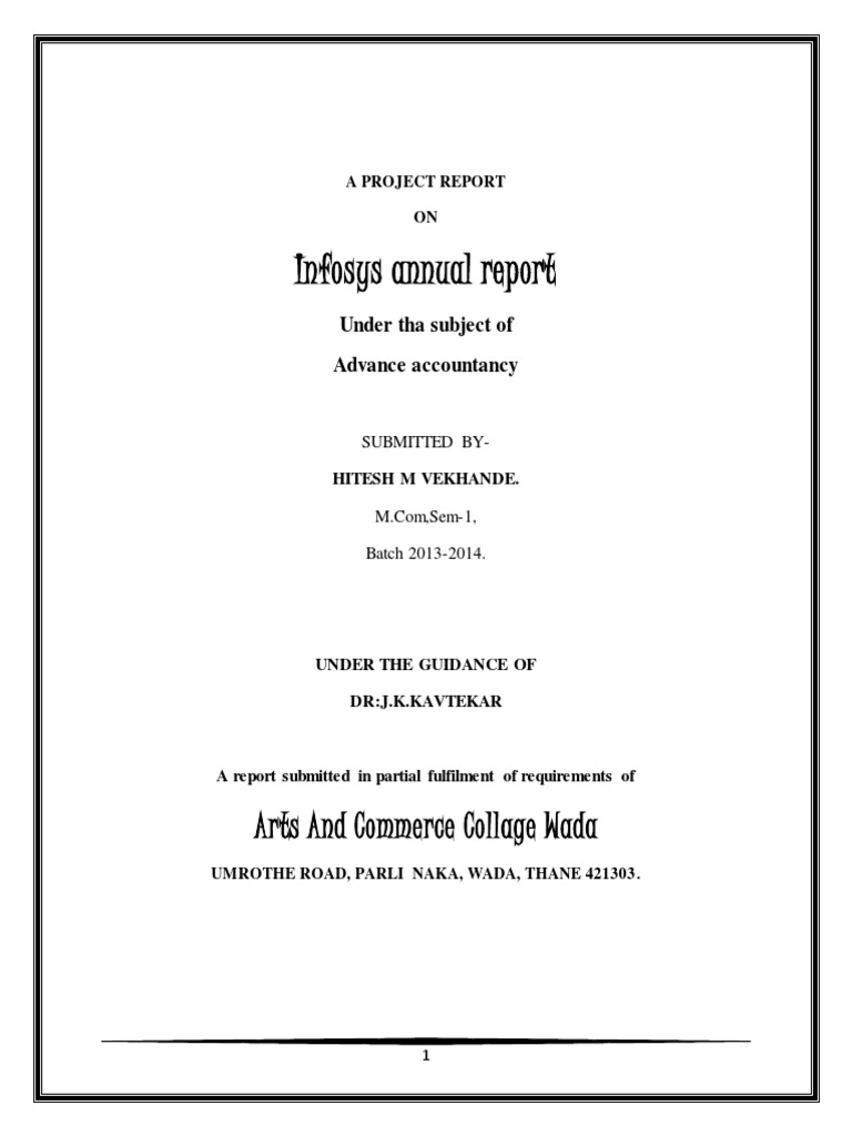 Infosys Annual Report: Arts and Commerce Collage Wada | PDF | Dividend ...