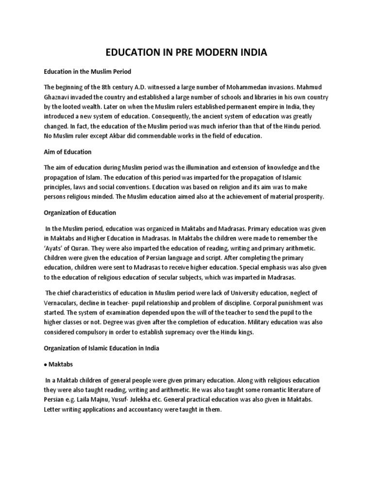 Education in Pre Modern India | PDF | Schools | University