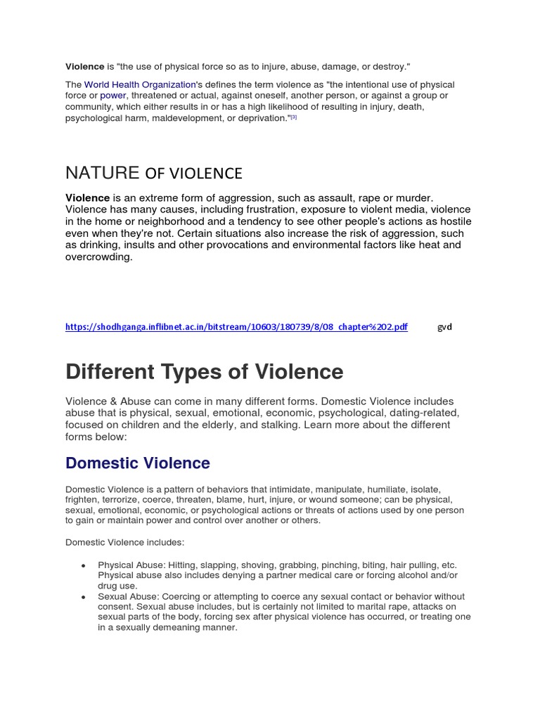 Different Types of Violence: Nature | PDF | Domestic Violence | Sexual ...