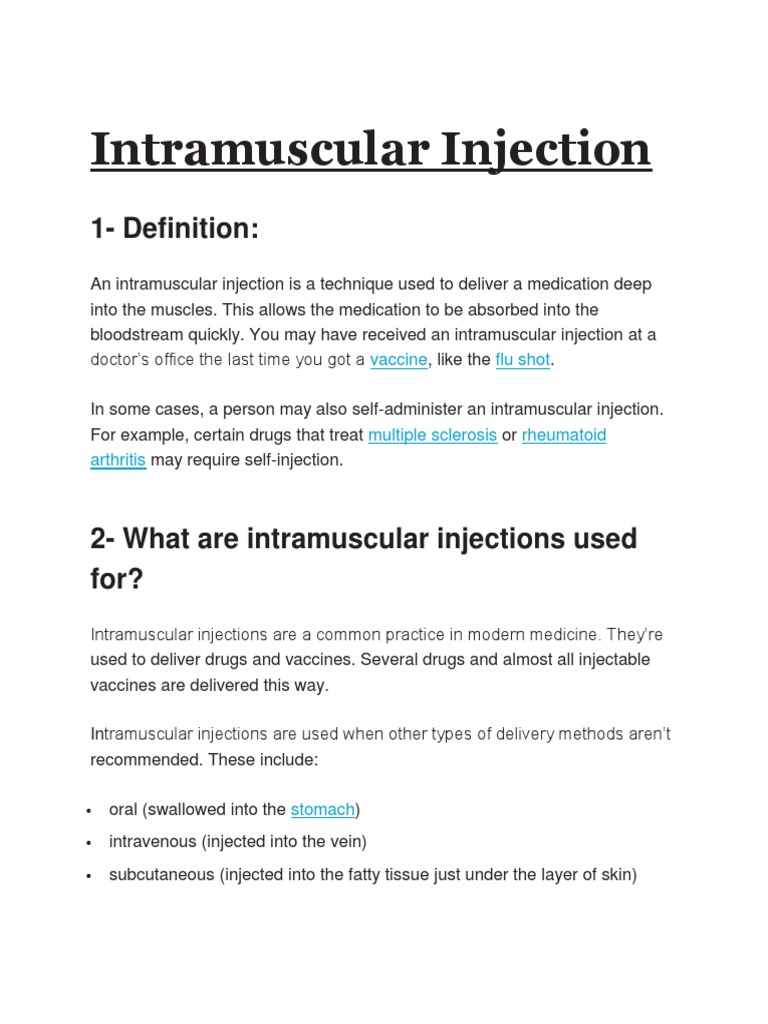 Intramuscular Injection: 1-Definition | PDF | Injection (Medicine ...