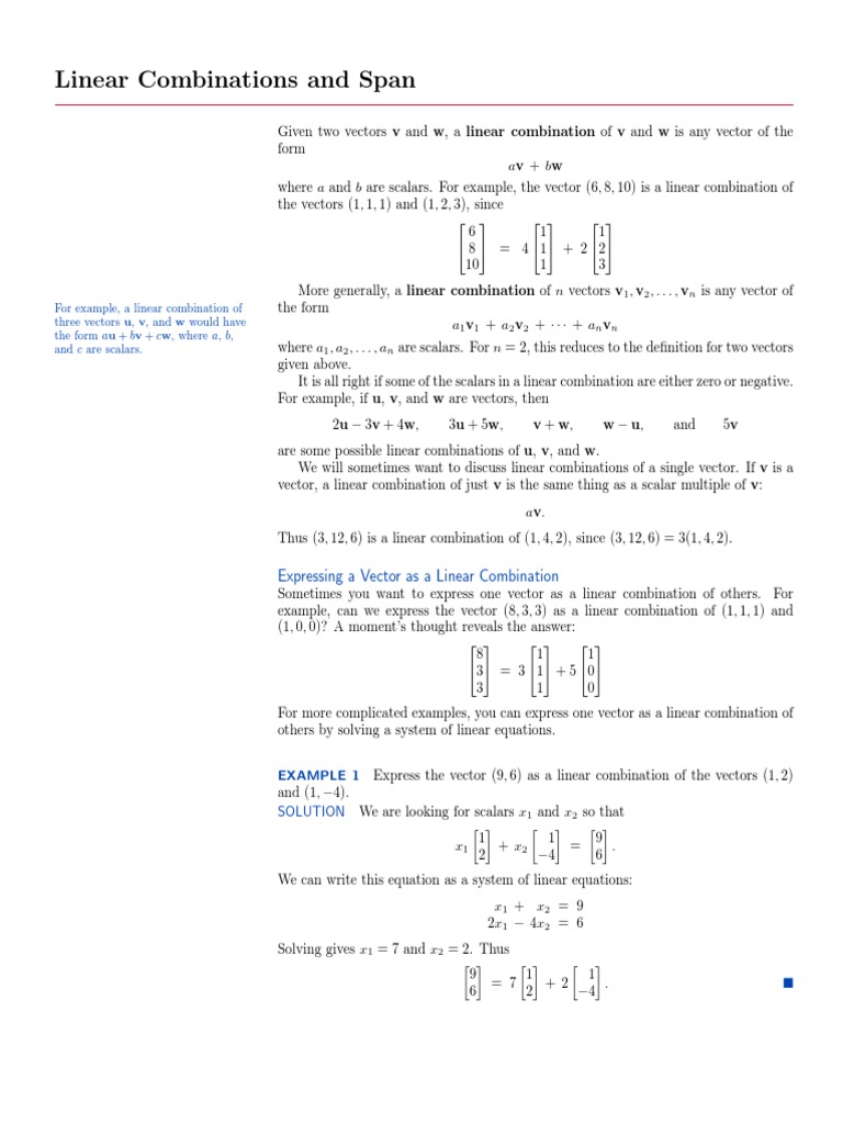 Linear Combinations And Span Revised Pdf Vector Space Plane