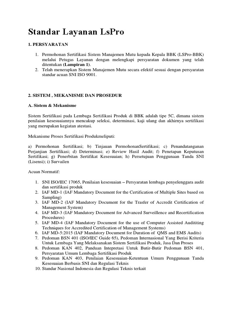 Standar Layanan LsPro | PDF