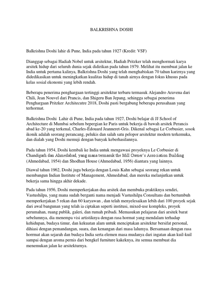 Balkrishna Doshi: Arsitektur Hidup | PDF