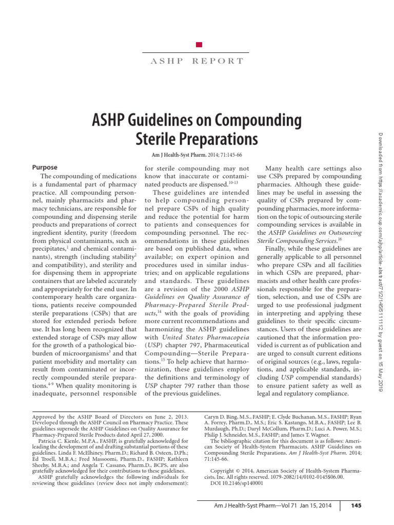 ASHP Guidelines On Compounding Sterile Preparations | PDF | Pharmacy ...