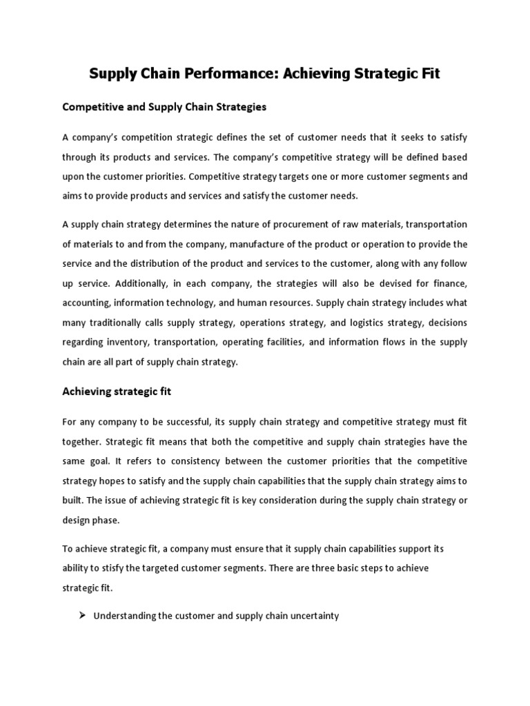 Supply Chain Performance: Achieving Strategic Fit | PDF | Strategic ...