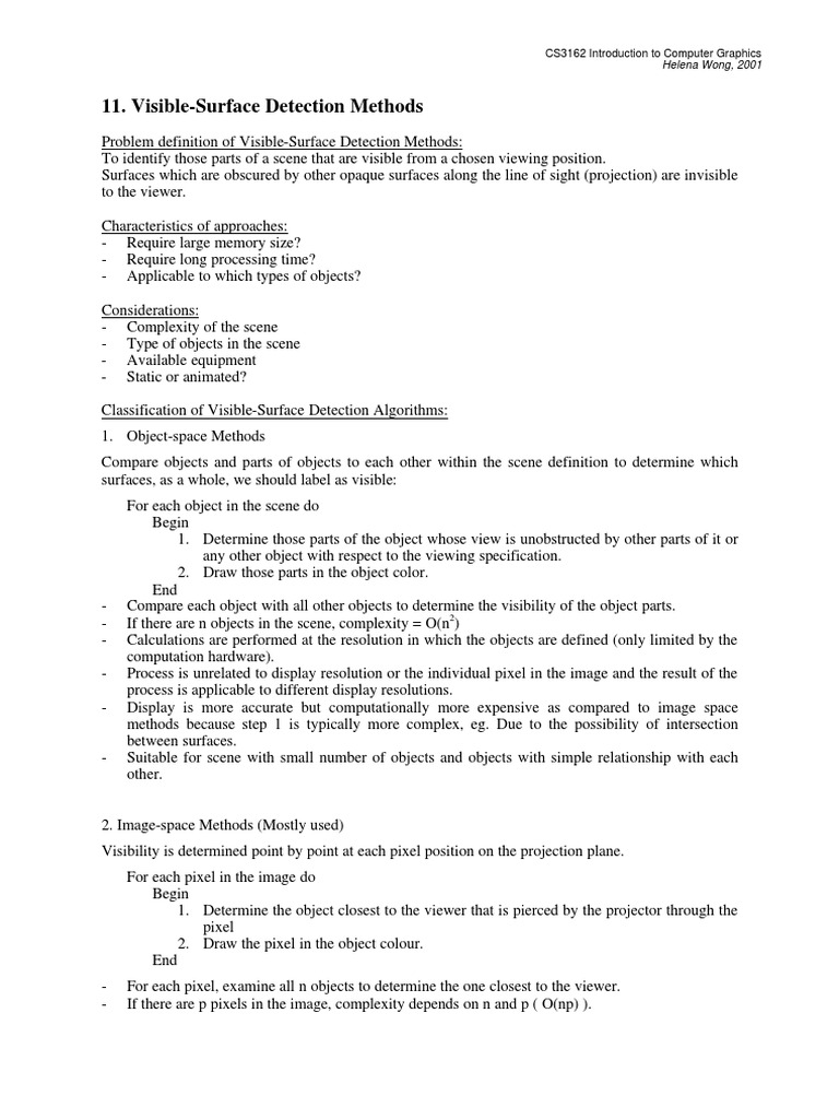 Visible-Surface Detection Methods: CS3162 Introduction To Computer ...
