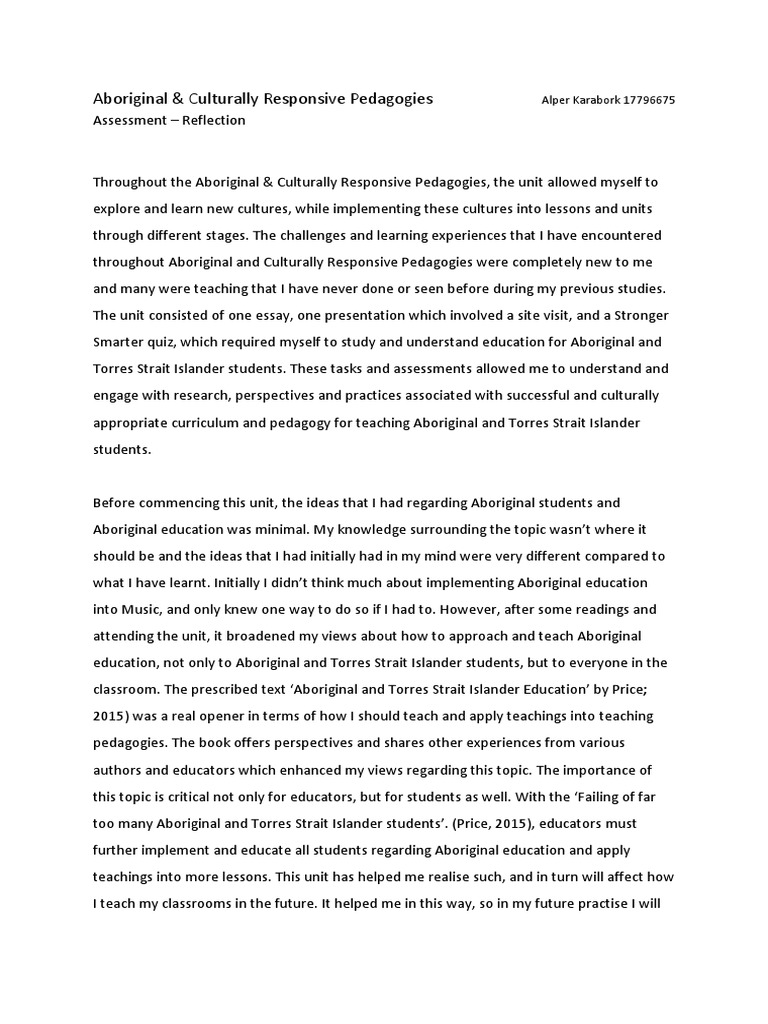 Aboriginal Pedagogies Reflection | PDF | Indigenous Australians | Pedagogy