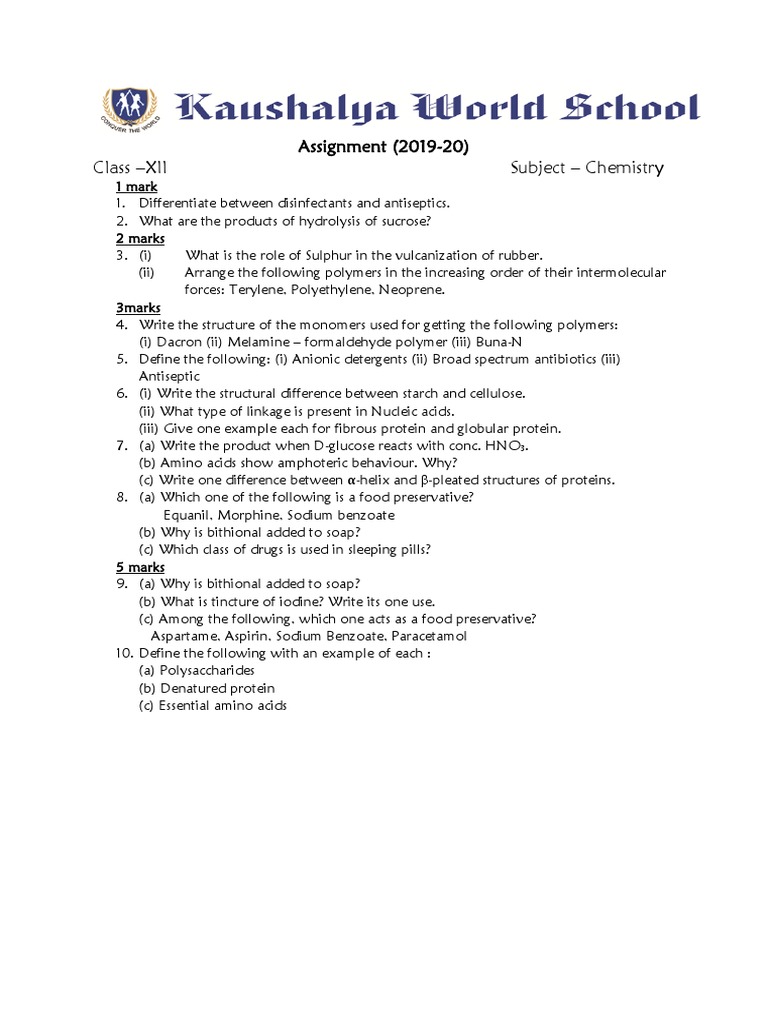 Assignment Class XII-1 | PDF