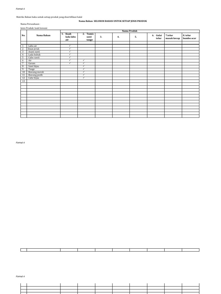 Format 4 Matriks Bahan Baku 7 | PDF