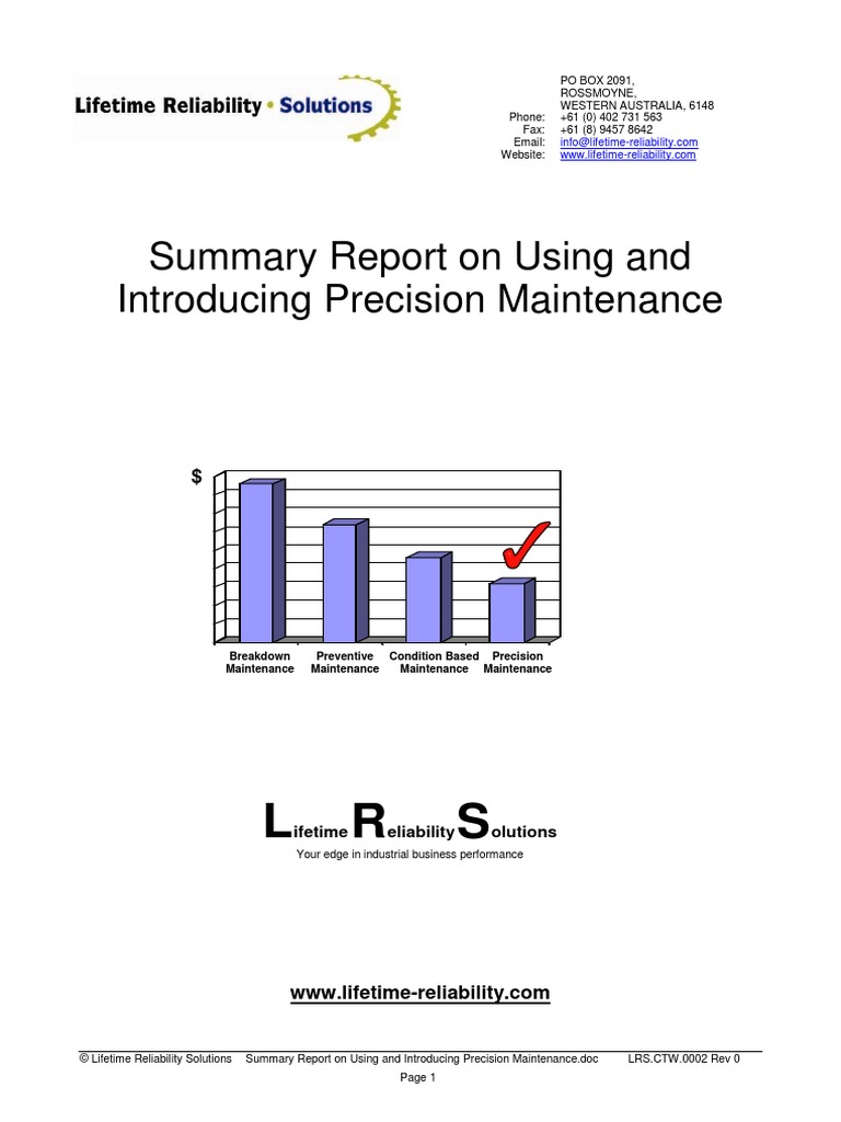 Using and Introducing Precision Maintenance | PDF | Reliability ...