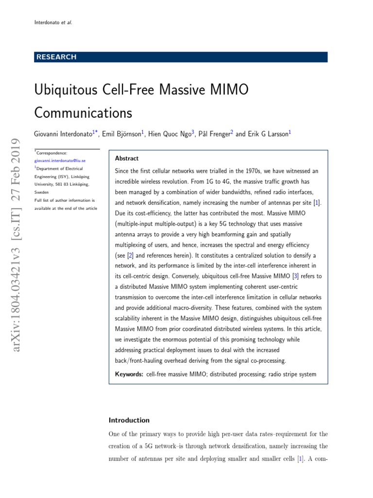 Ubiquous Cell Free Massive Mimo | PDF | Mimo | Cellular Network