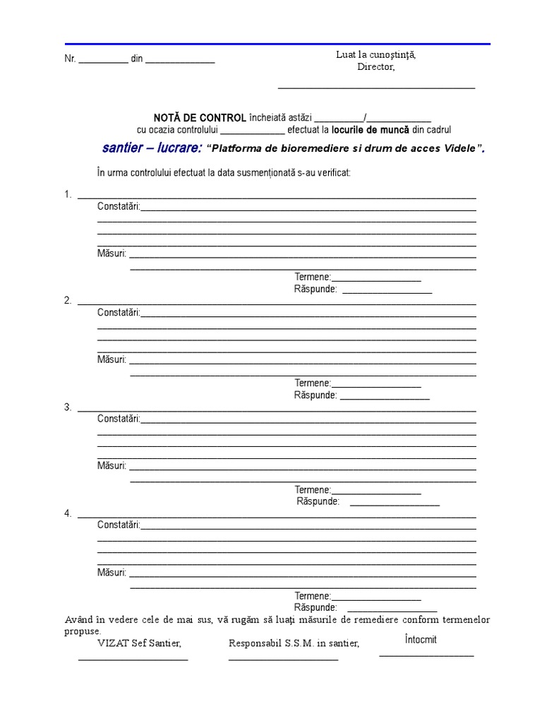 Formular Nota Control - Model | PDF