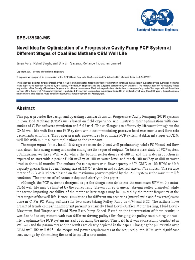 Novel Idea of Optimizationof PCP System at Different Stages of CBM Well ...